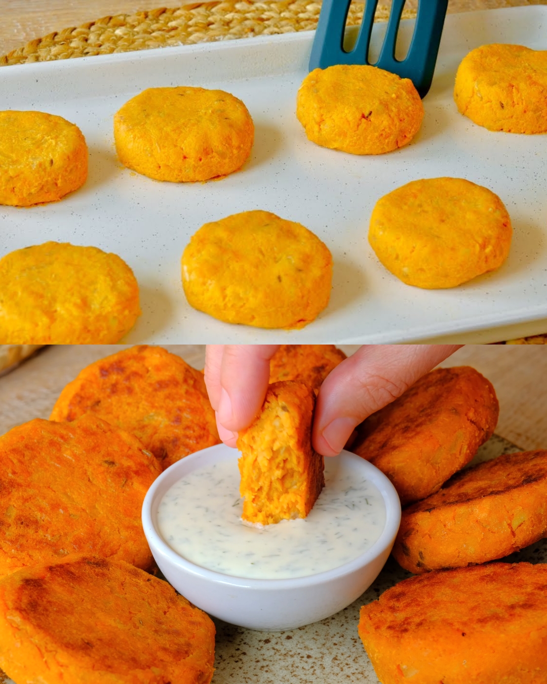 Sweet Potato and Chickpea Flour Fritters with Dairy-Free Dill Sauce