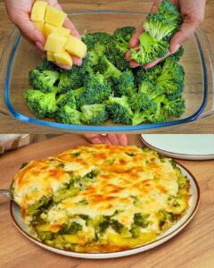 Baked Broccoli and Potato Casserole with Cheese