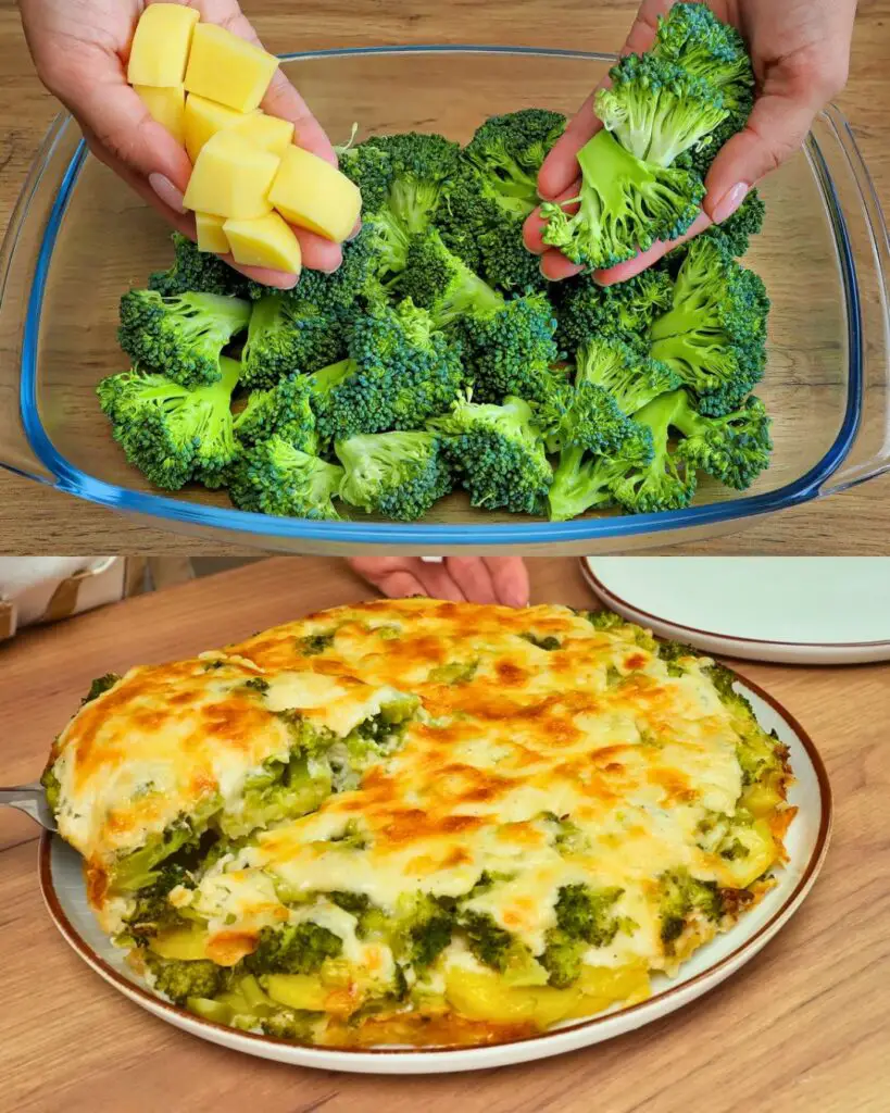 Baked Broccoli and Potato Casserole with Cheese
