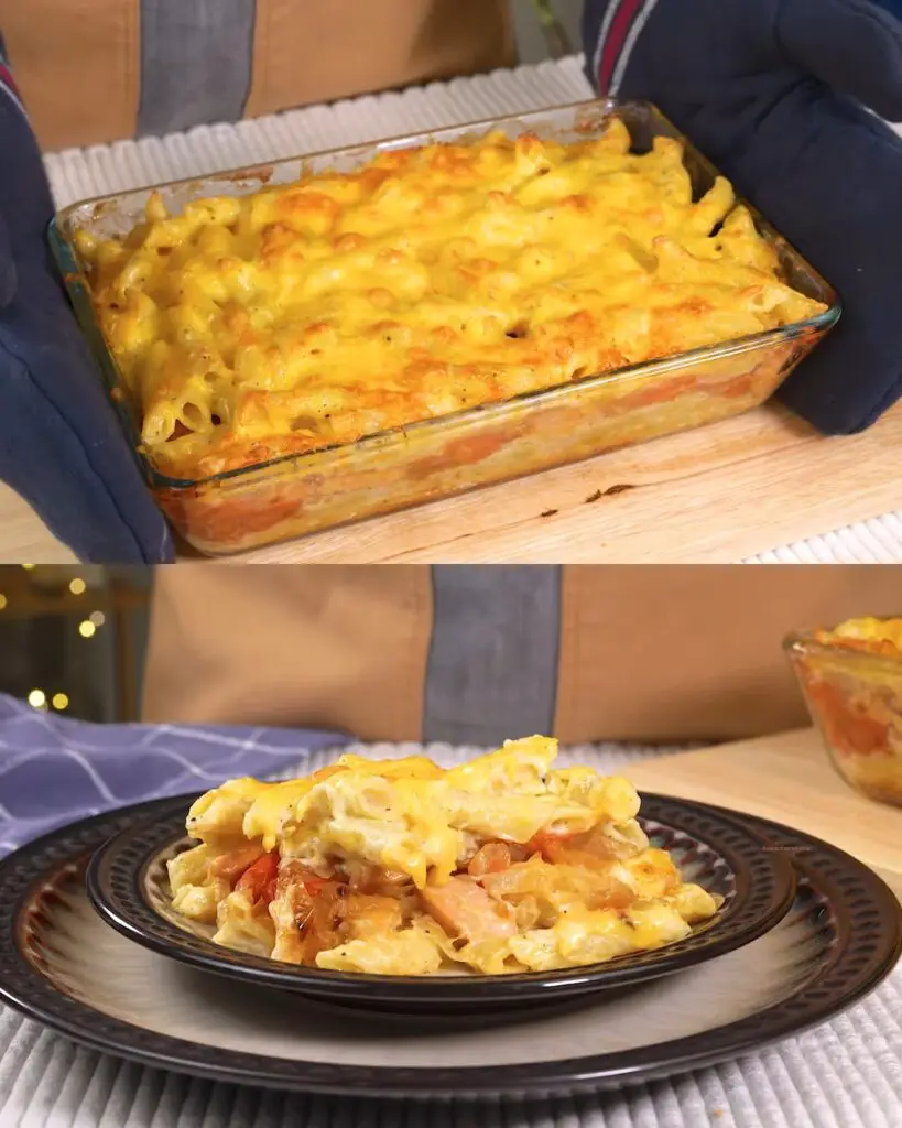 Cheesy Baked Macaroni with Sausage and Cherry Tomatoes