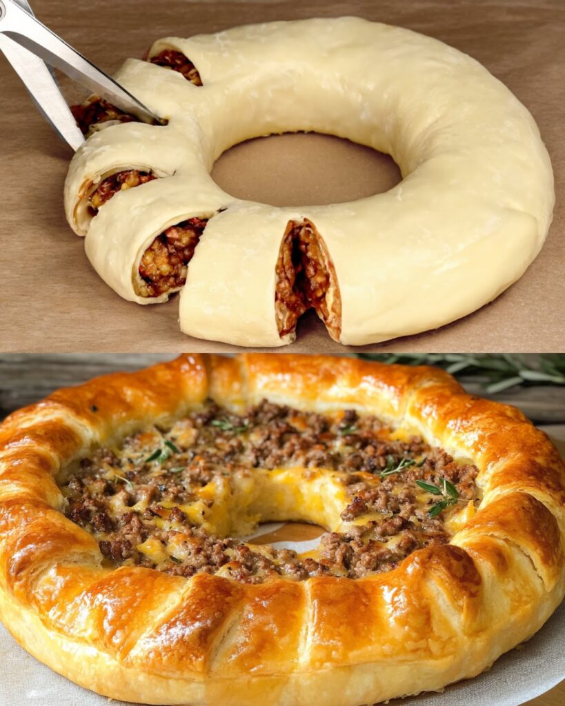 Cheesy Minced Meat Pie with Puff Pastry