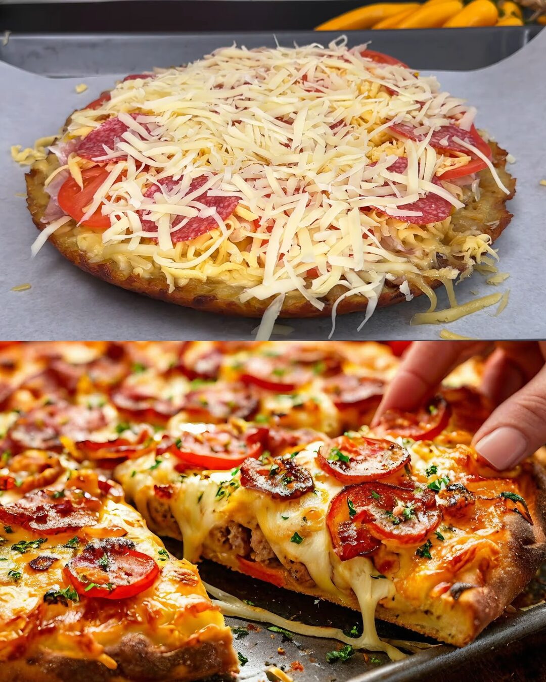 Cheesy Potato & Cabbage “Pizza” Bake