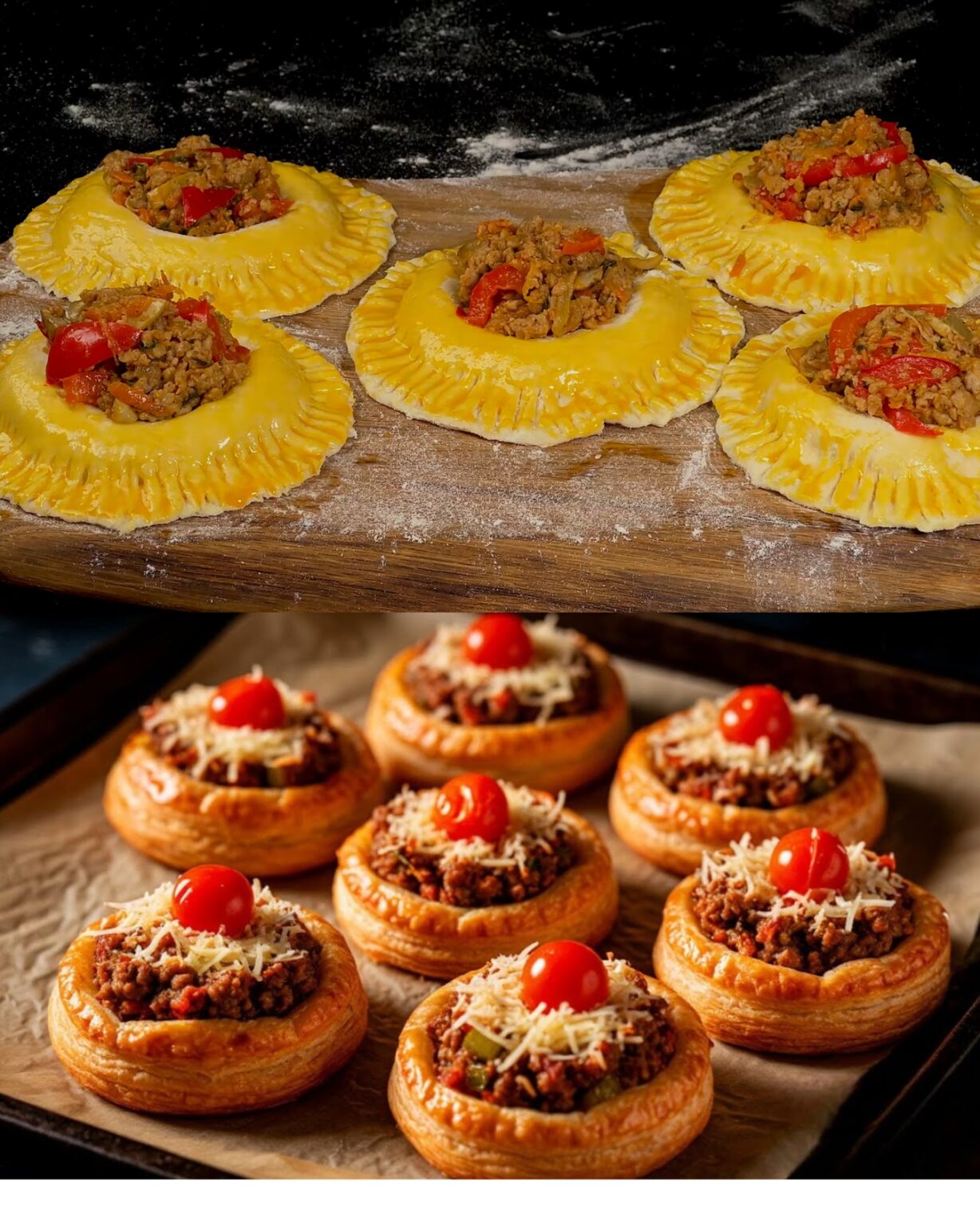 Savory Puff Pastry Pockets with Ground Meat, Cream Cheese, and Mozzarella