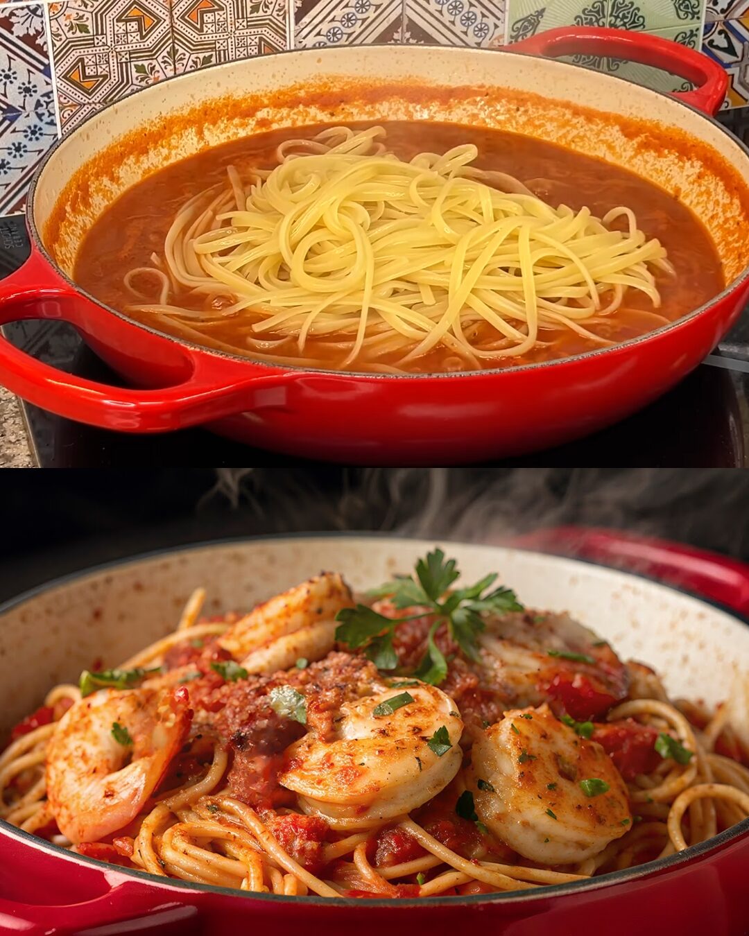 Spicy Garlic–Anchovy Shrimp Linguine