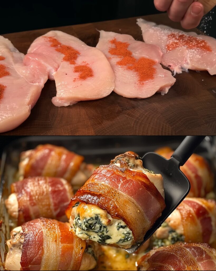 Bacon-Wrapped Spinach-Cream Cheese Stuffed Chicken Fillets