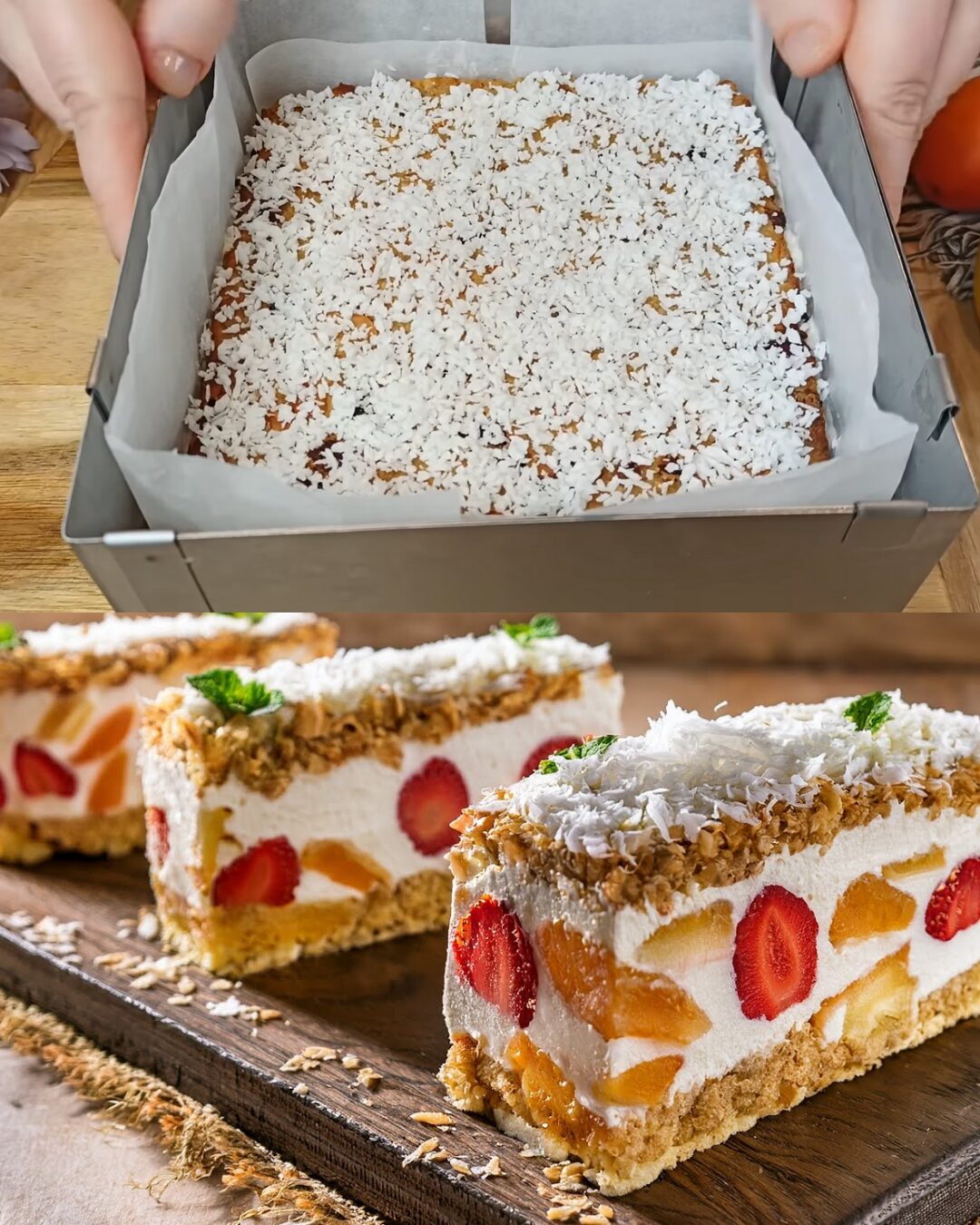 Fruity Oat and Nut No-Bake Cheesecake with a Soft Oat Base